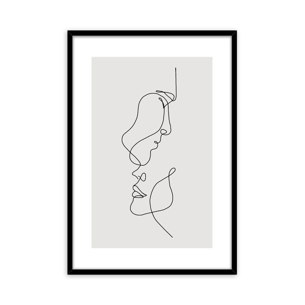 Keretezett falikép, vonalrajz, férfi és női arc, 50x70 cm, fekete - MI ...